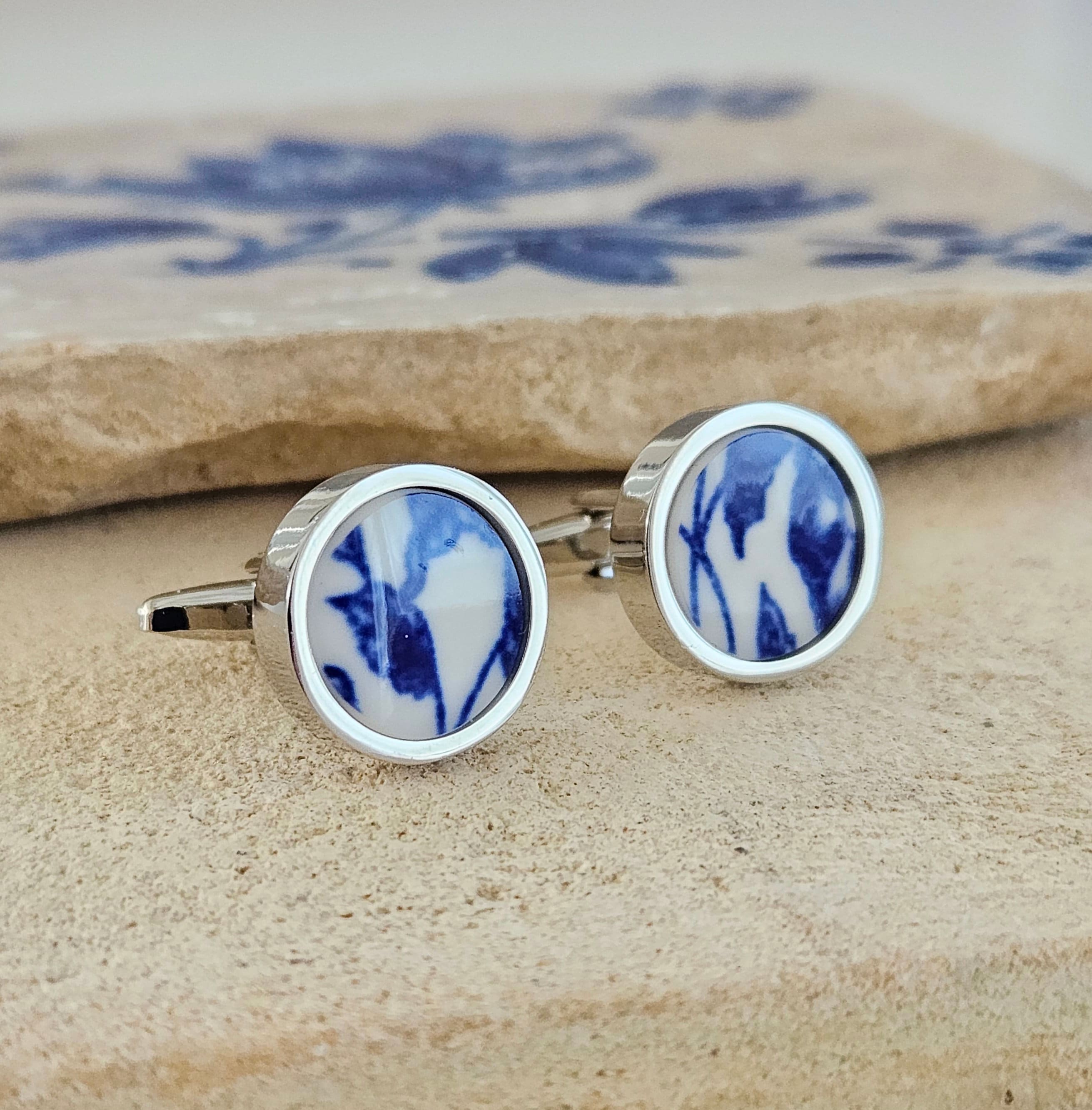 Delft Porcelain Tile Steel Cufflinks – ineslamy